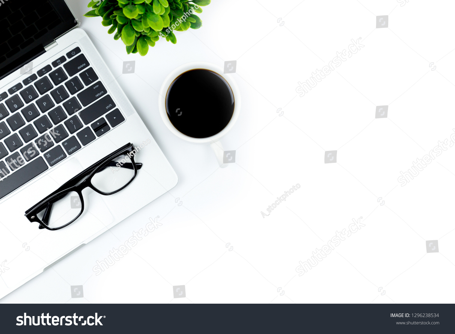 Top view of Office desk with workspace in office with blank notebook ...