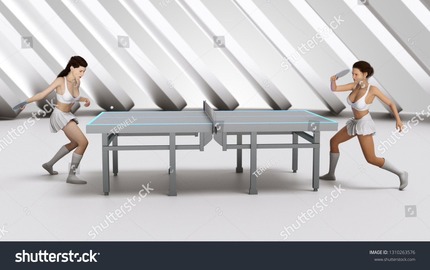 Digital table tennis in white arena photorealistic 3d illustration._站酷海洛_正版图片_视频_字体_音乐素材交易平台_站酷旗下品牌