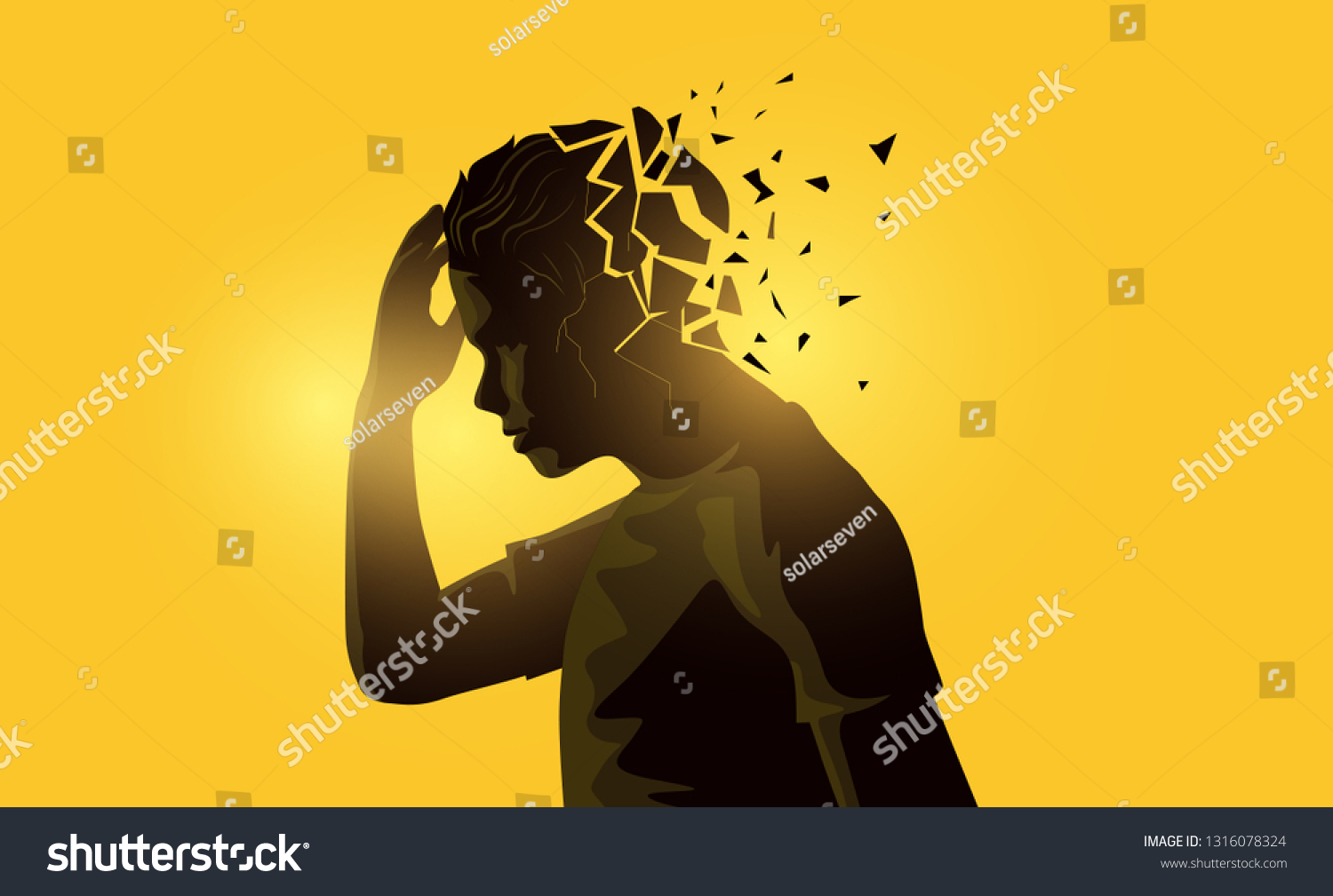 A stressed out adult male man holding his head. Mental health awareness ...