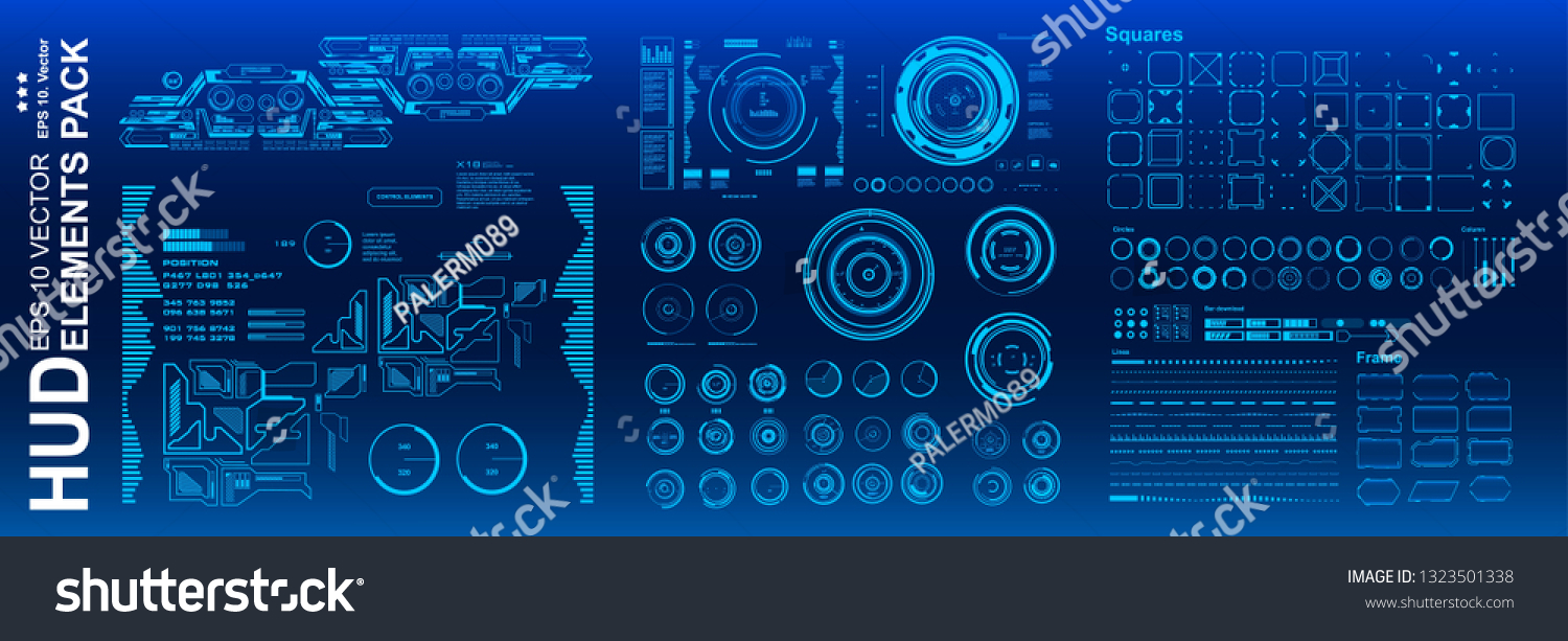 HUD elements mega set pack. Dashboard blue display virtual reality ...