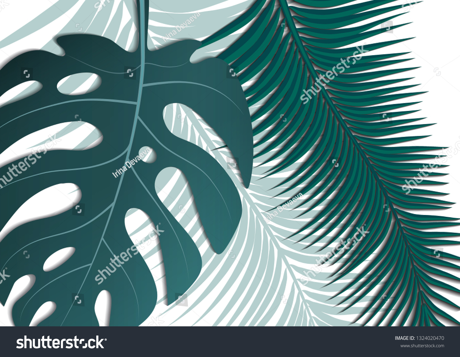 Tropical bright flyer leaflet with monster leaves and palm trees ...