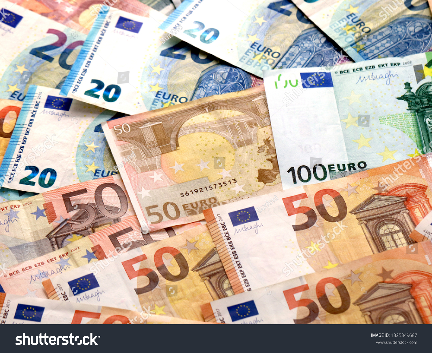 a bunch of European currency euro as an element of the financial market ...