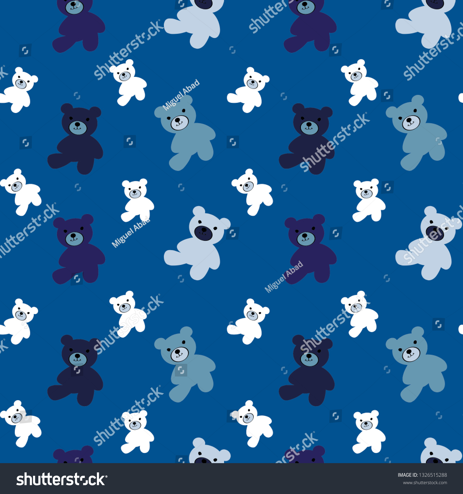Seamless vector pattern with cute bears in blue shades on blue ...