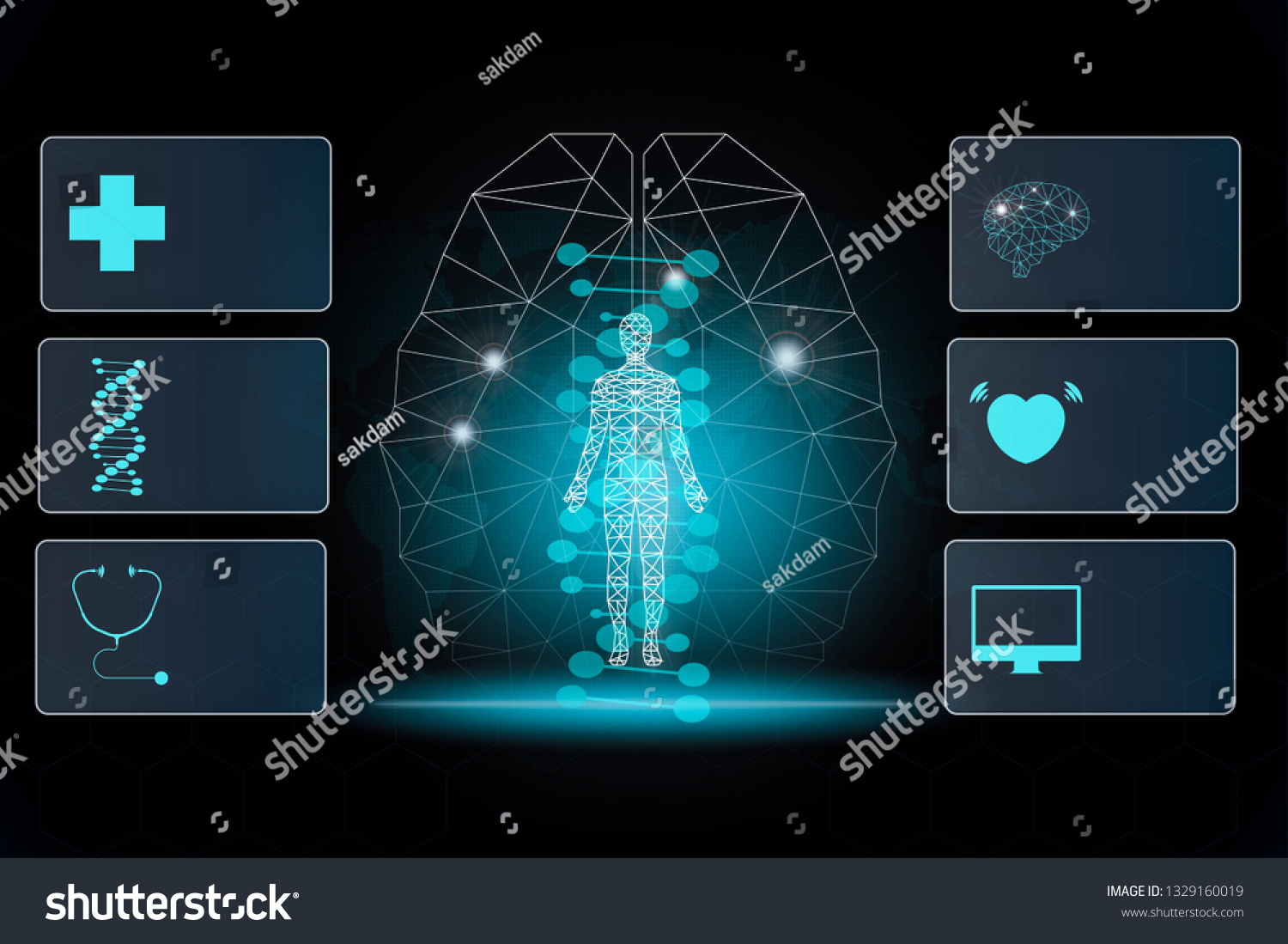 science medical concept in blue technology . light human body in future ...