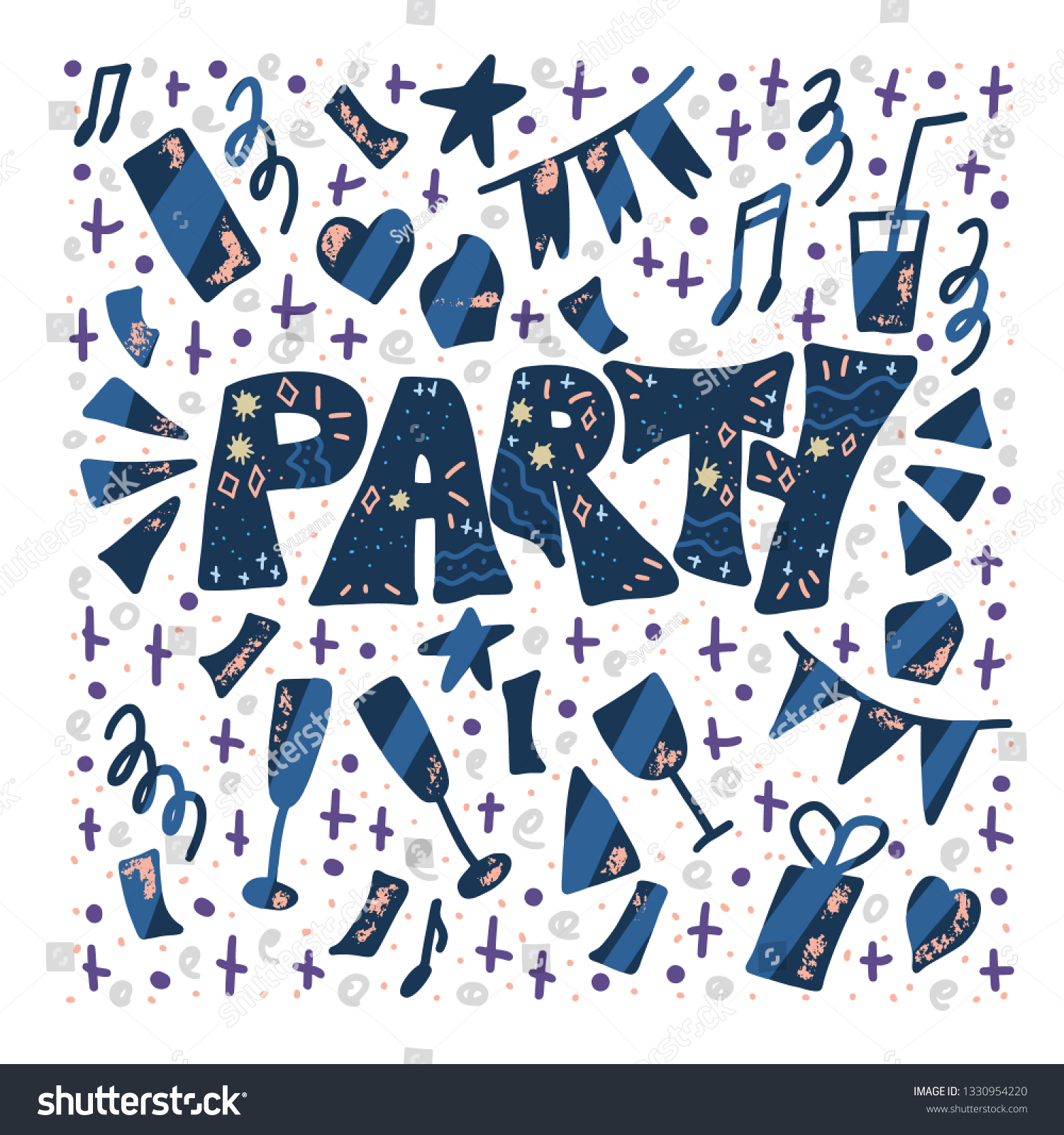 Party poster with handwritten lettering and holiday decoration. Event ...