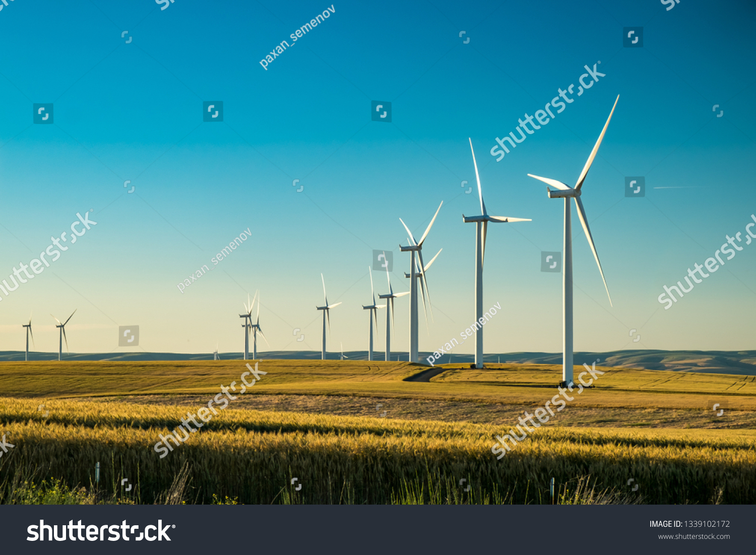 Wind electricity generator in summer fields power plant wind efficiency ...