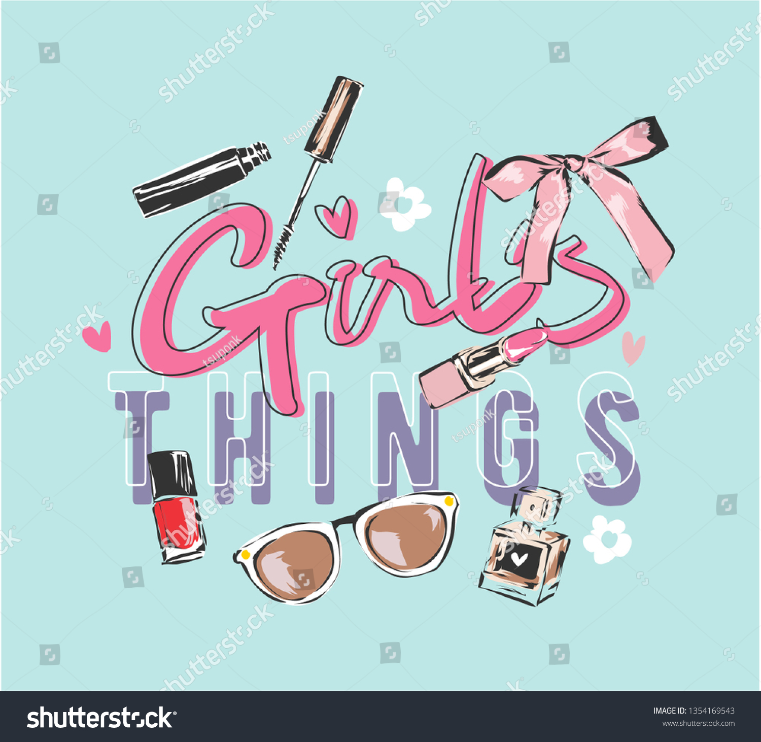 girl slogan with cartoon cosmetics illustration_站酷海洛_正版图片_视频_字体_音乐素材交易 ...