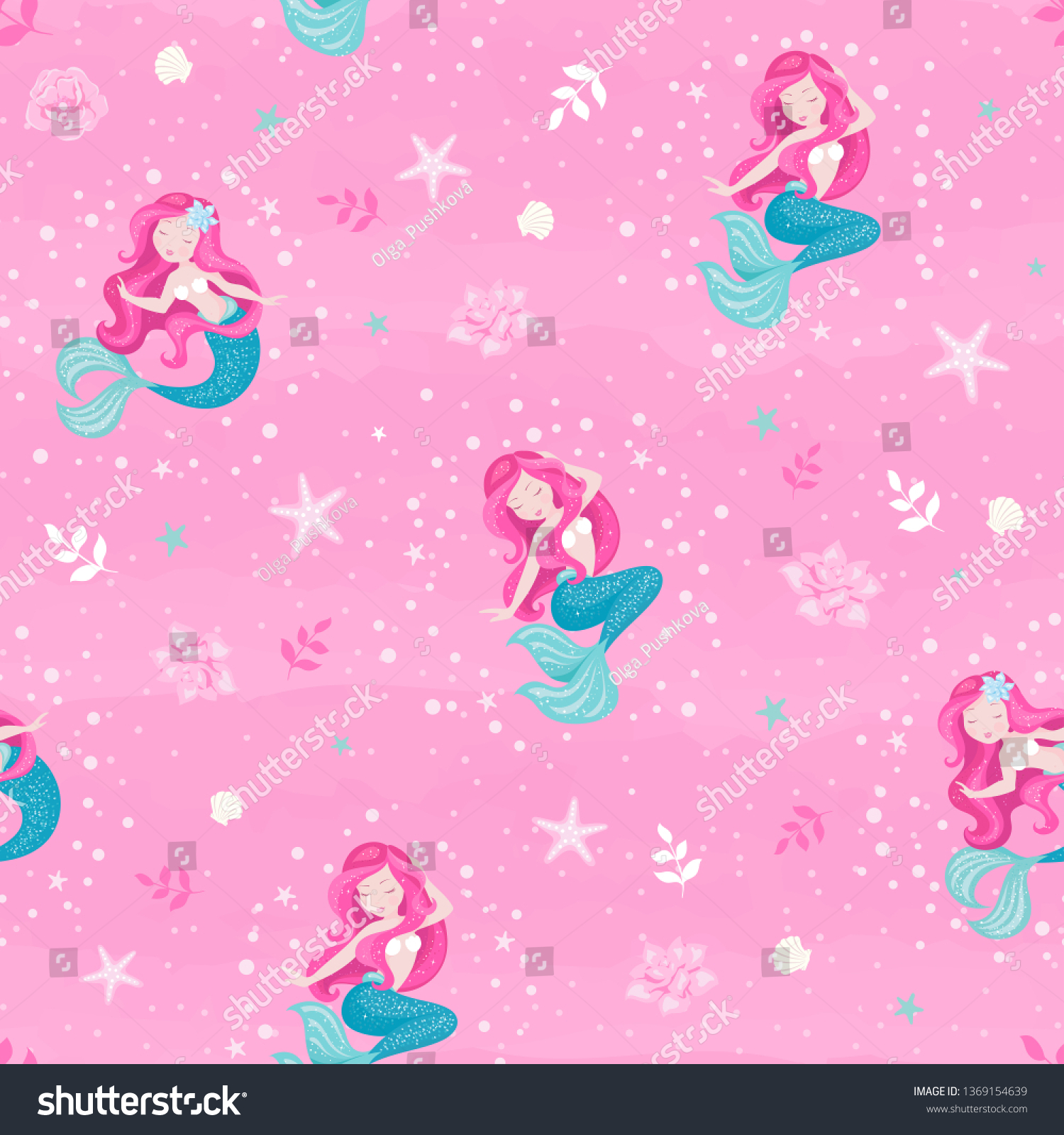 Fashion pink mermaid pattern. For kids t-shirts fashion artwork ...