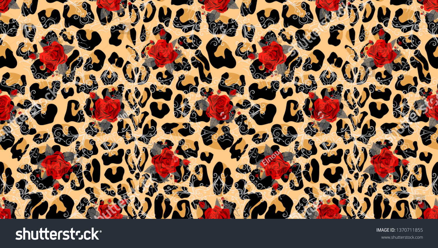 Seamless pattern with leopard print and roses. Vector background with ...
