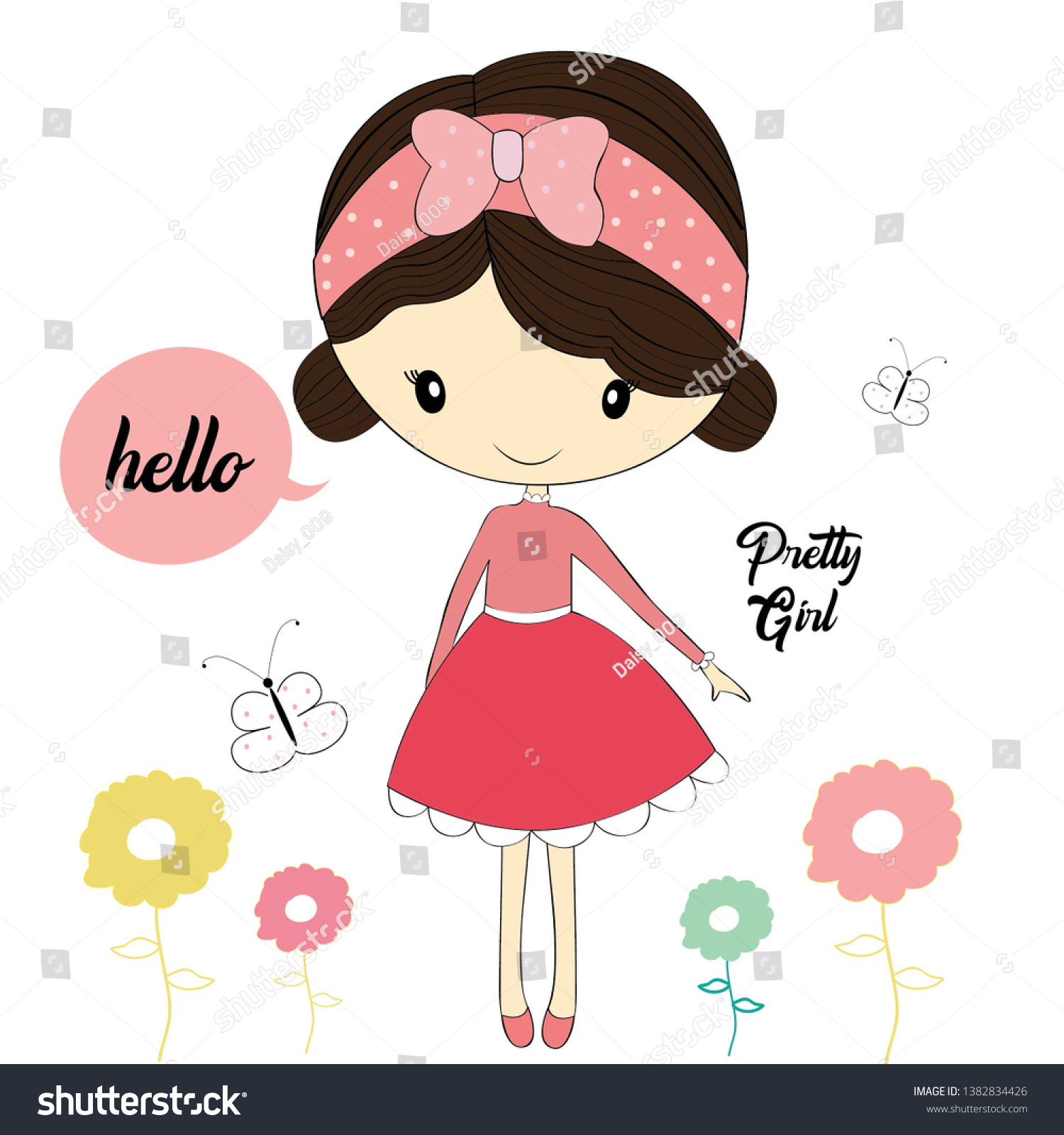 Hand drawing pretty girl illustration .T shirt print design.Sweet girl ...