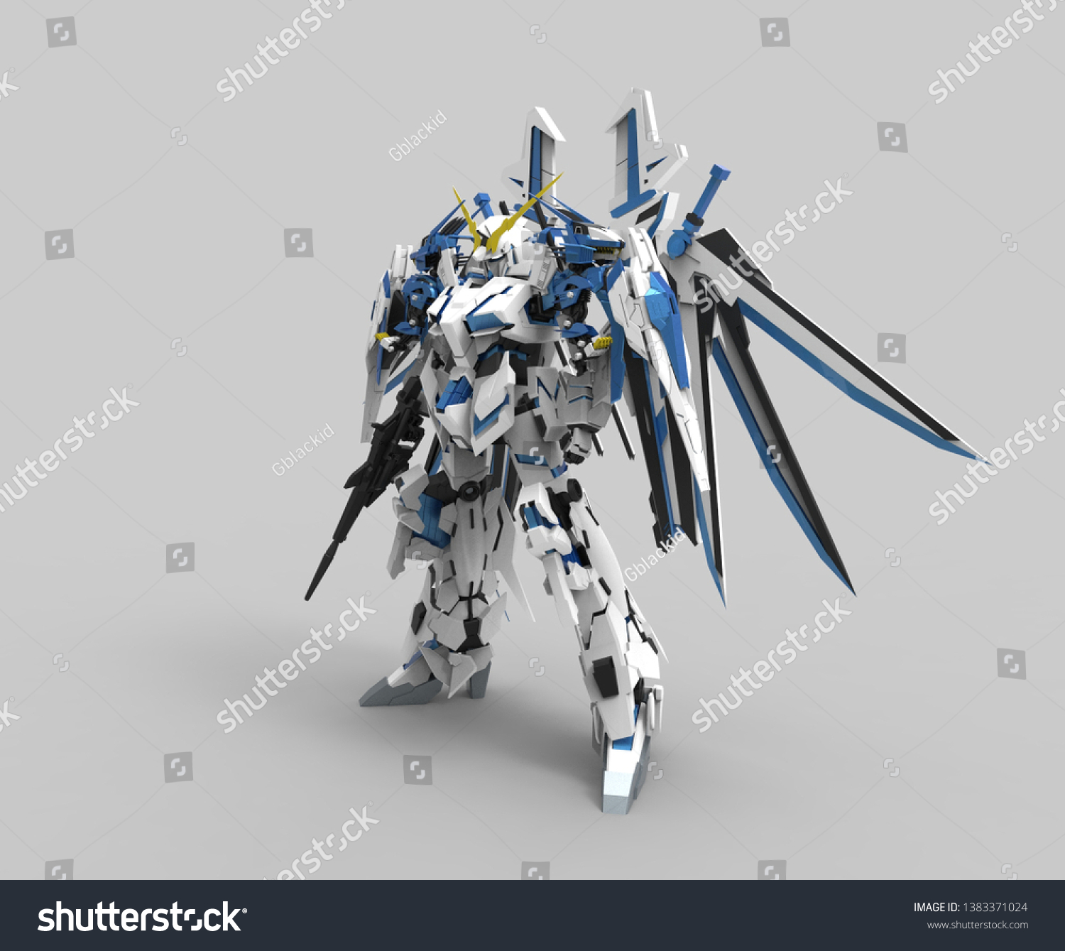 Sci-fi mech soldier standing on a white background. Military futuristic ...