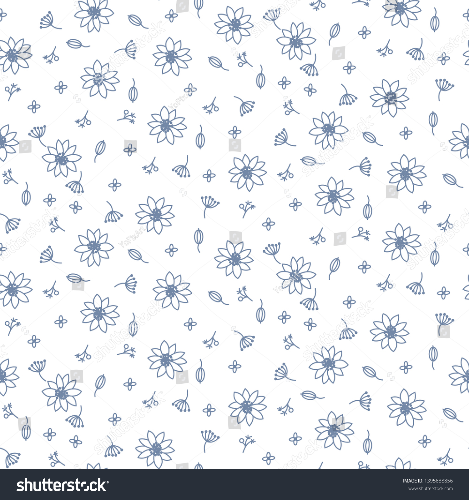 Tender florals blue light colors seamless vector pattern. Artistic ...