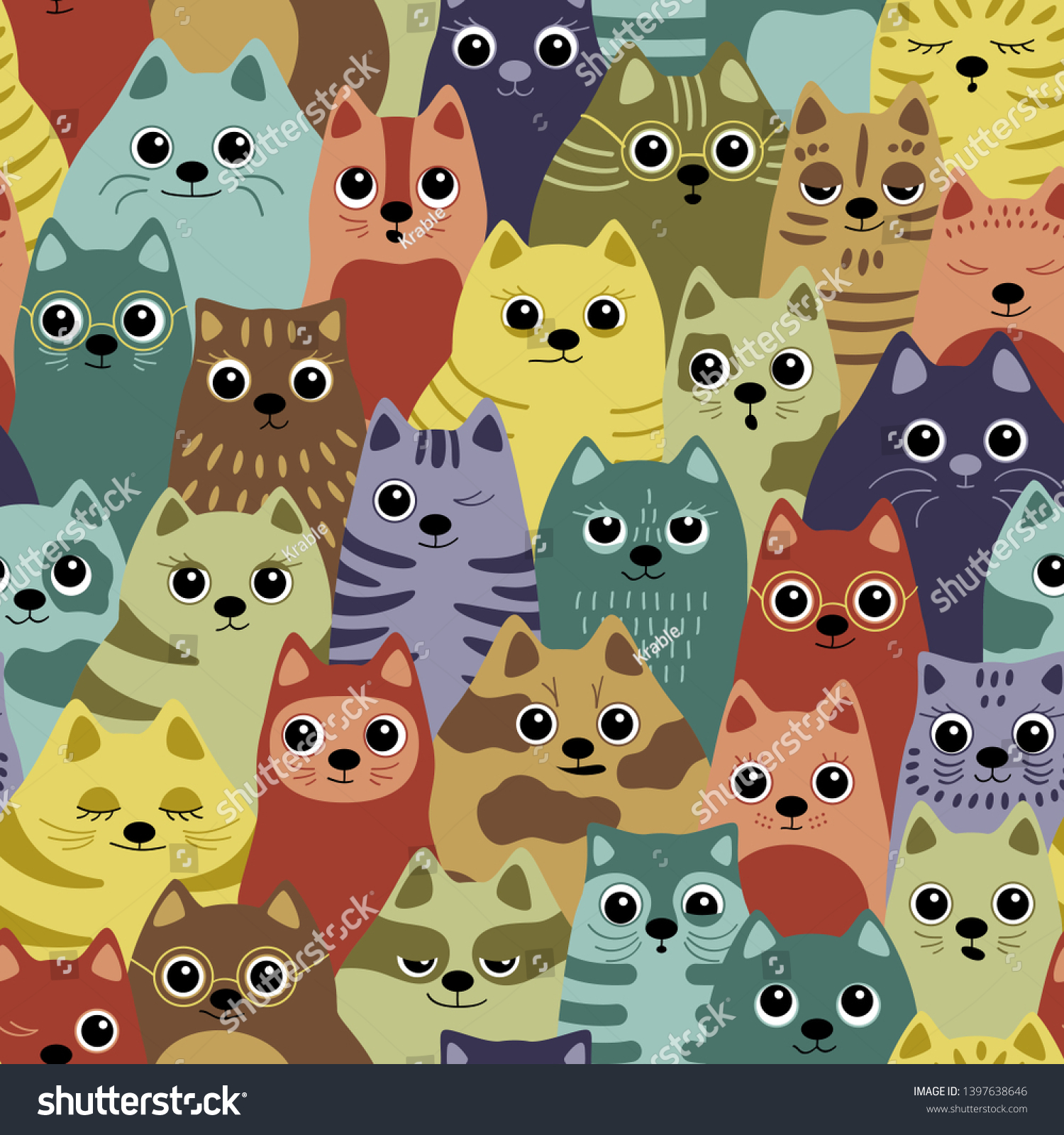 Seamless pattern with cats. Big company of cats of different breeds ...