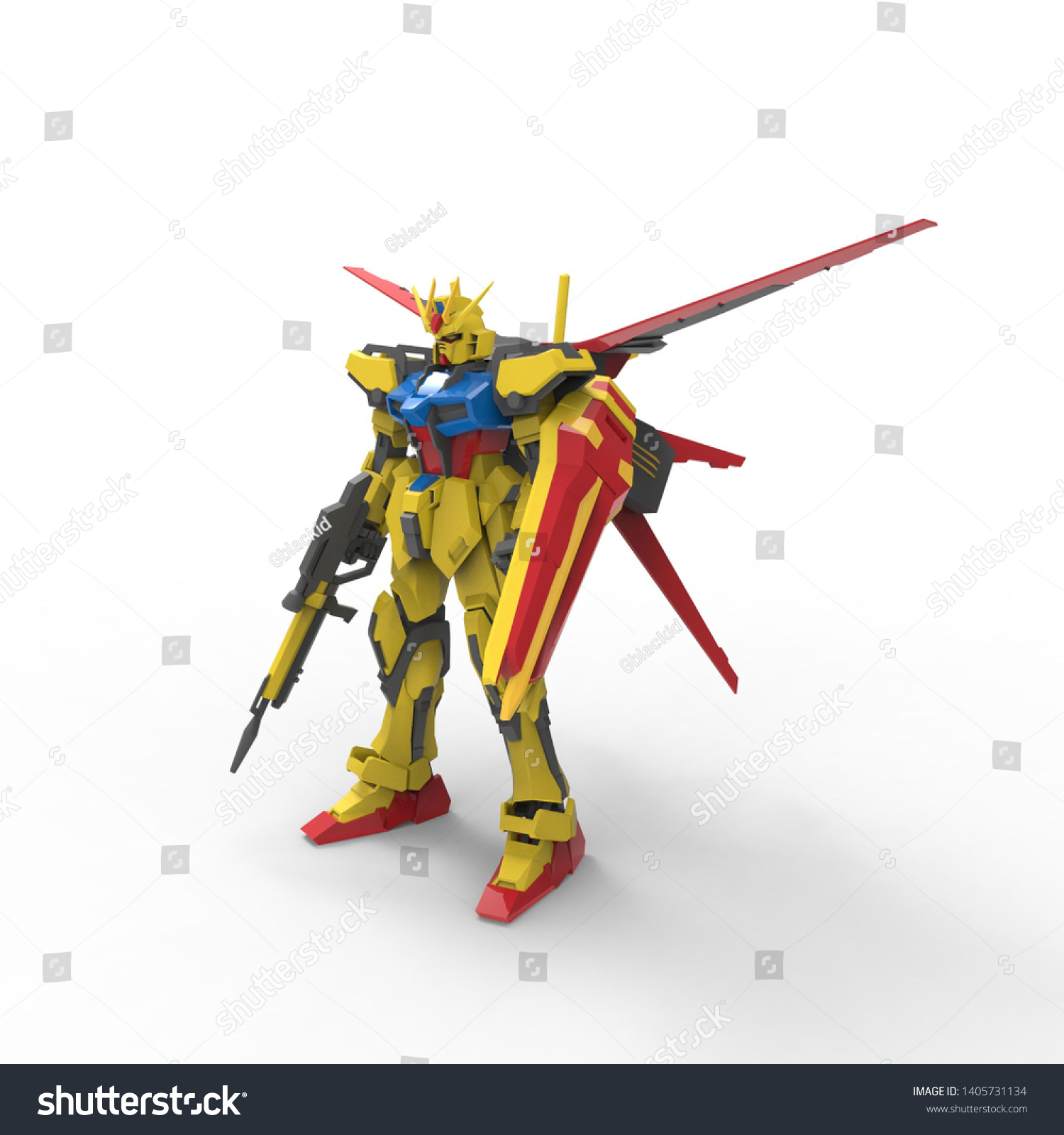 Sci-fi mech soldier standing on a white background. Military futuristic ...