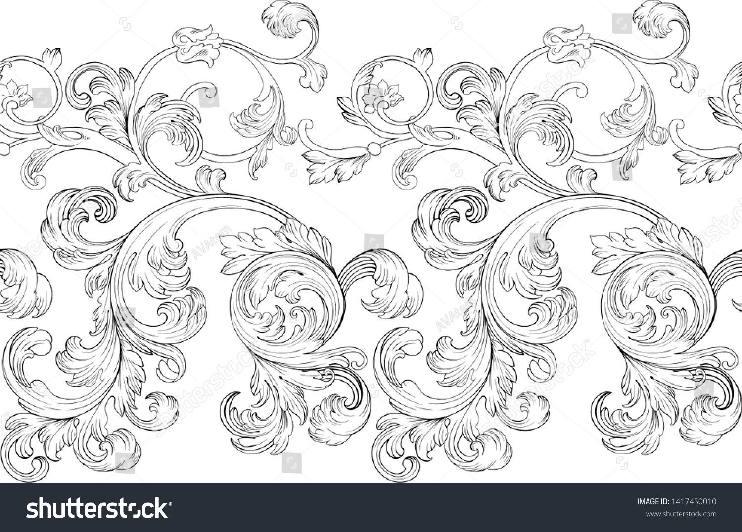 Baroque renaissance monogram floral ornament leaf scroll engraving ...