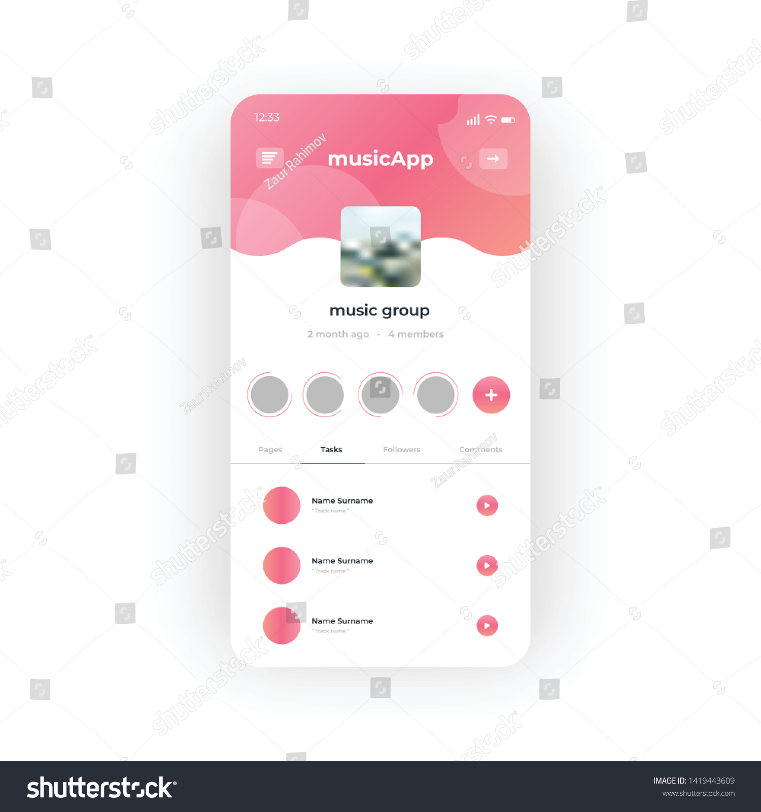 Pink Liquid Background. Music Player UI UX GUI screen for mobile apps ...