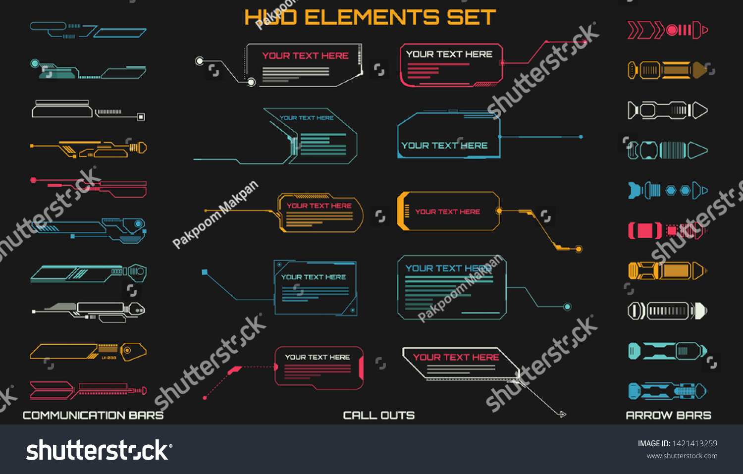 HUD Futuristic Elements Set With Call Outs Communication And Arrow Bars Include Vector. Virtual ...