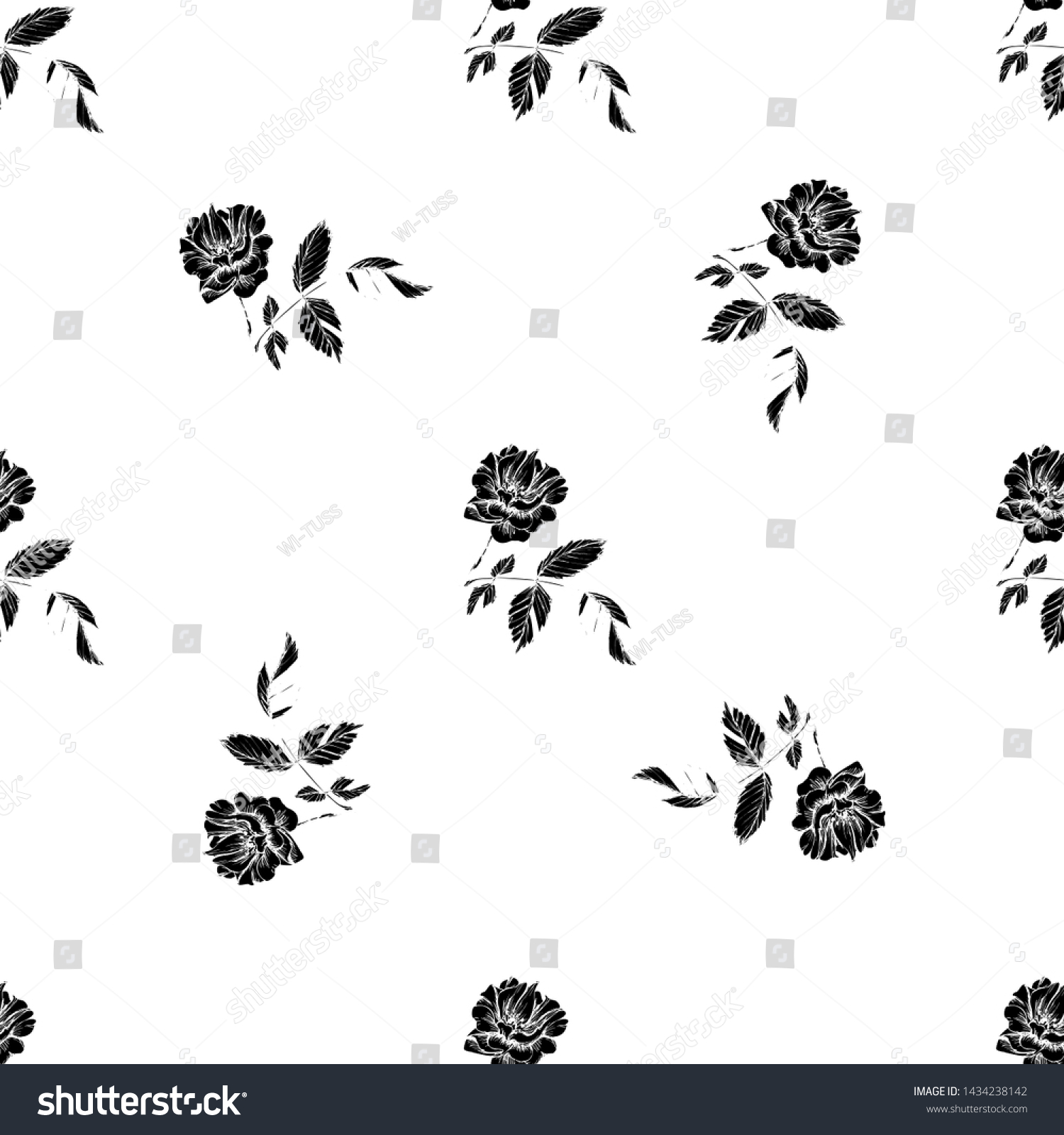 black roses seamless pattern. Hand drawn vector illustration surface ...