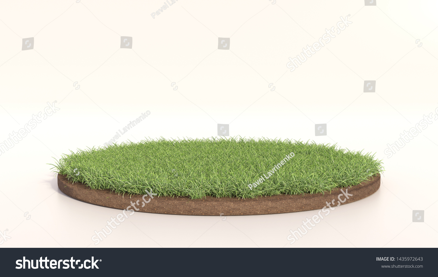 3D Illustration of round green grass soil ground turf. Grass circle ...