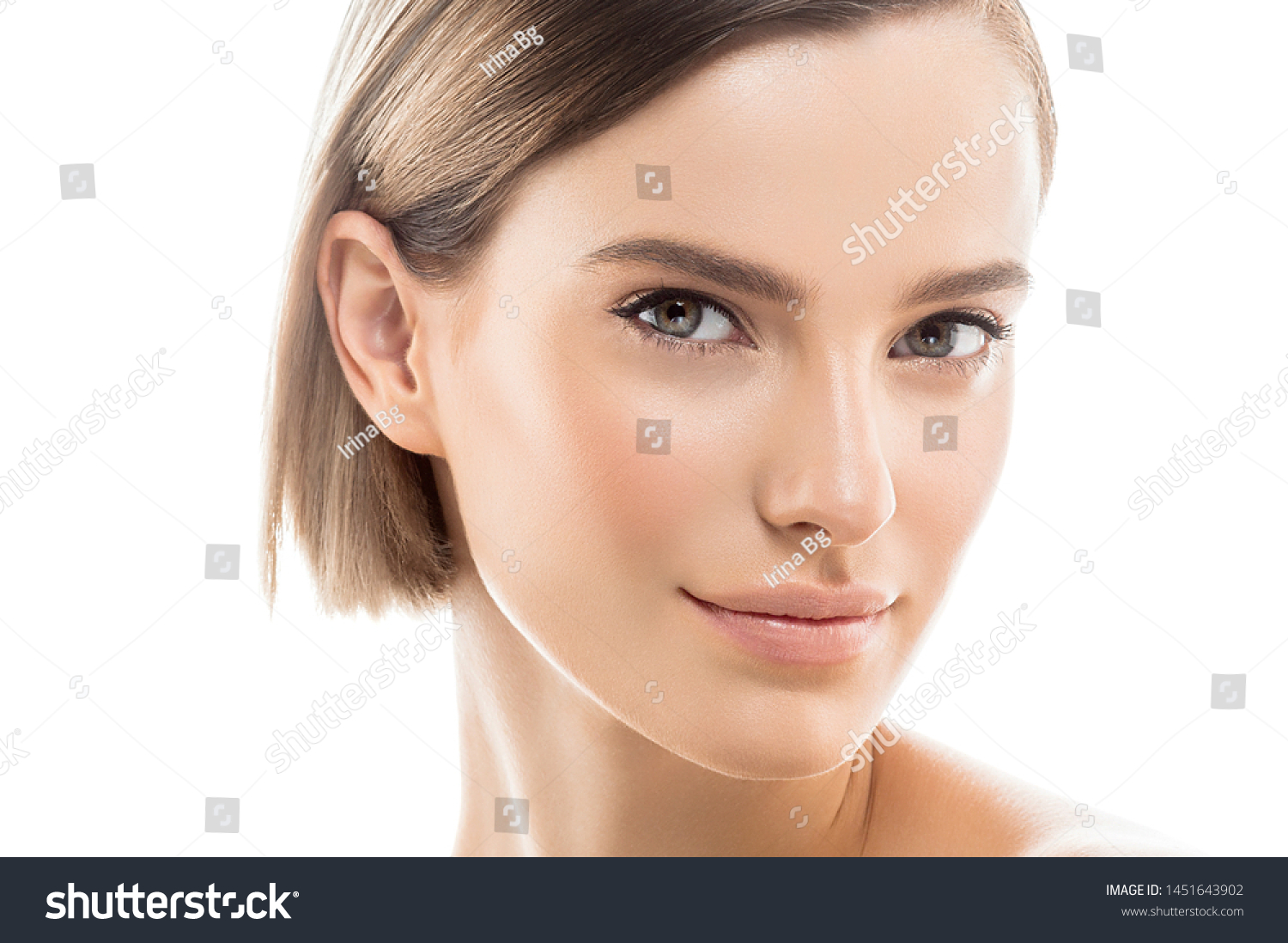 Clean skin woman face close up cosmetic concept isolated on white ...