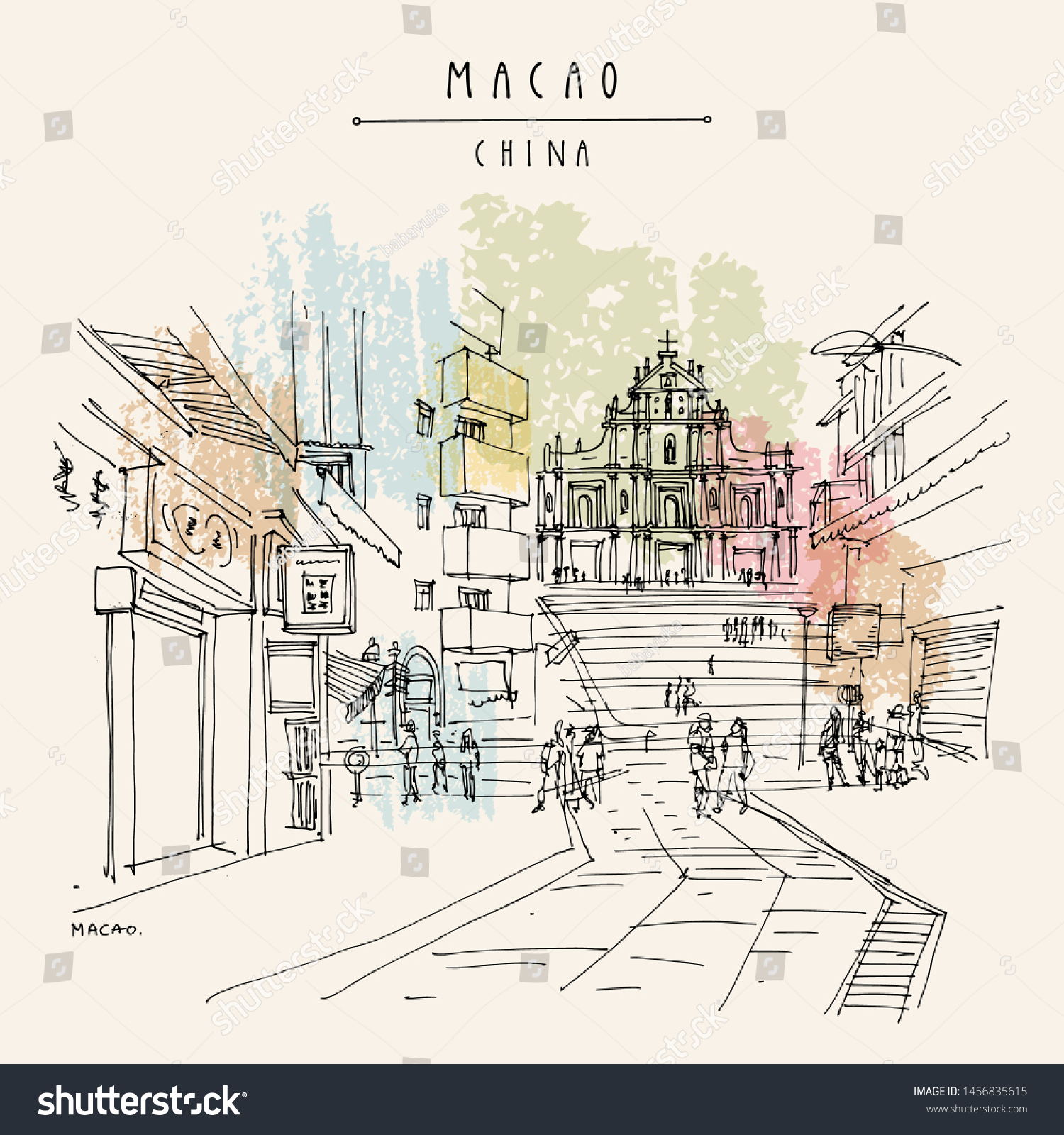 Macao (Macau) China Asia. View of the ruins of St. Paul's Cathedral and ...