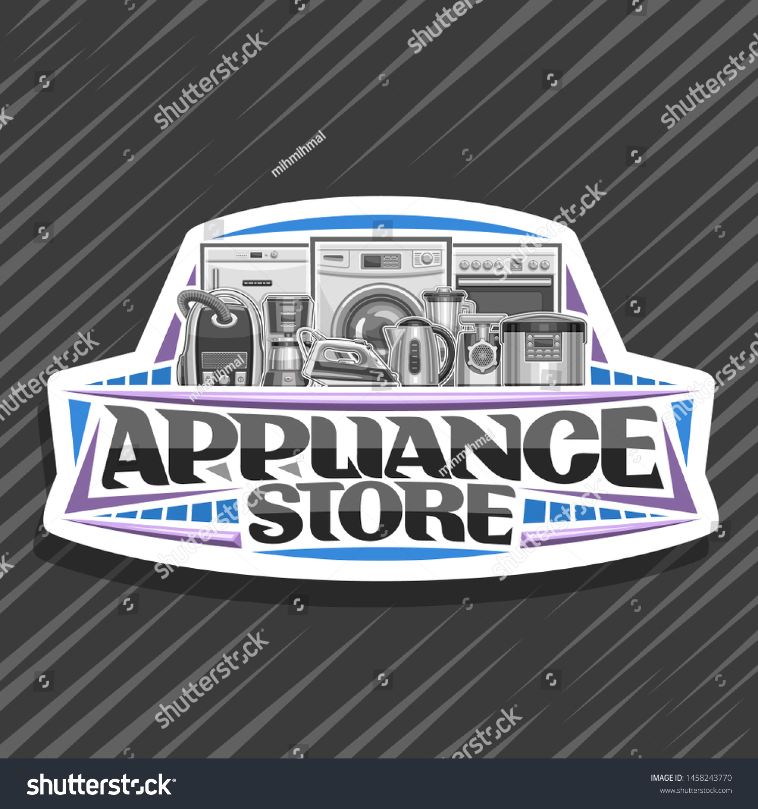 Vector logo for Appliance Store white sign board with illustration of ...