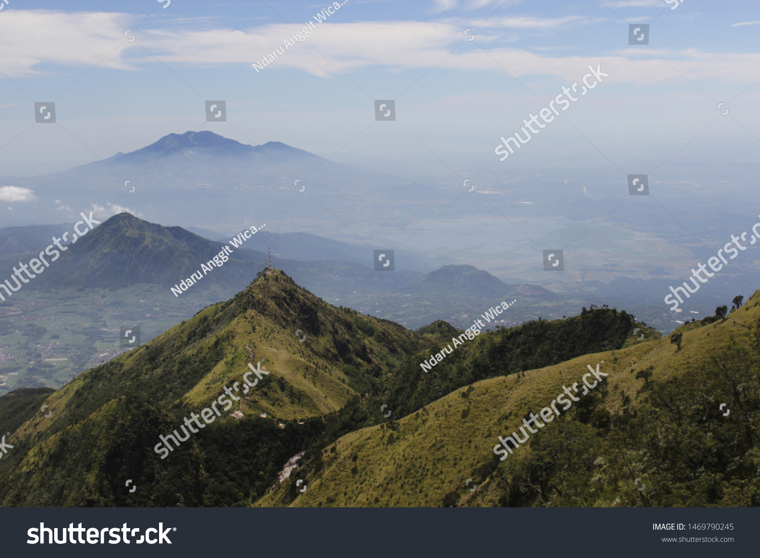 The hiking trail of Mt Merbabu you can see Mt Telomoyo and Mt. Ungaran ...