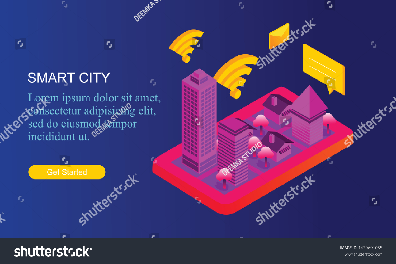 Modern flat design isometric concept of smart city for website and ...