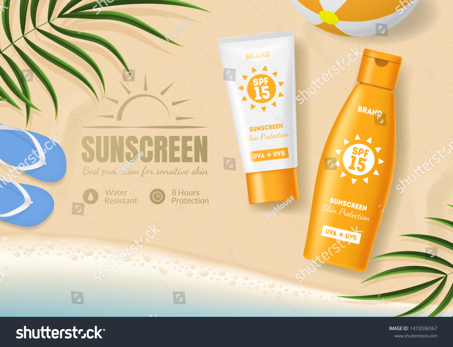 Sunscreen Cosmetic Product Ad Concept Card Background with Tube ...