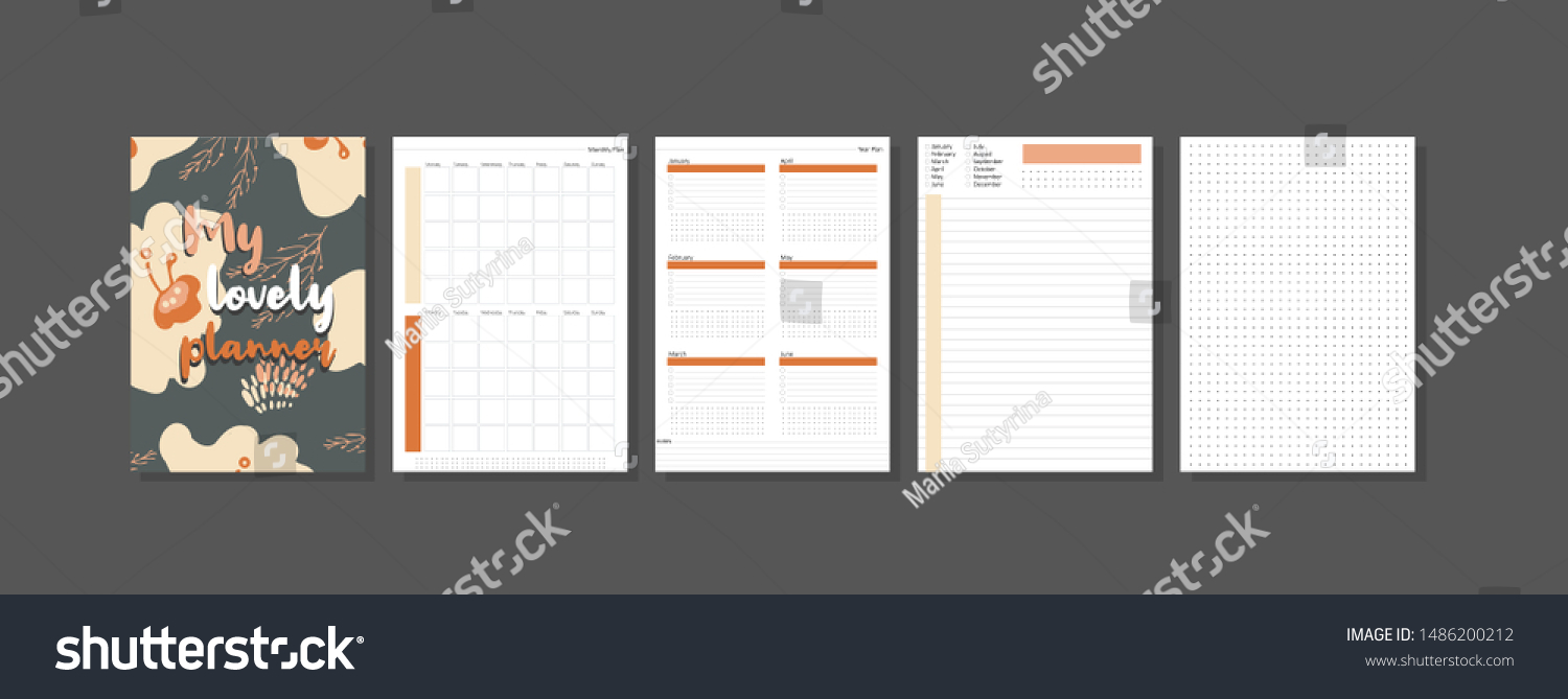 Set of minimalistic planners with floral cover. Year monthly daily ...