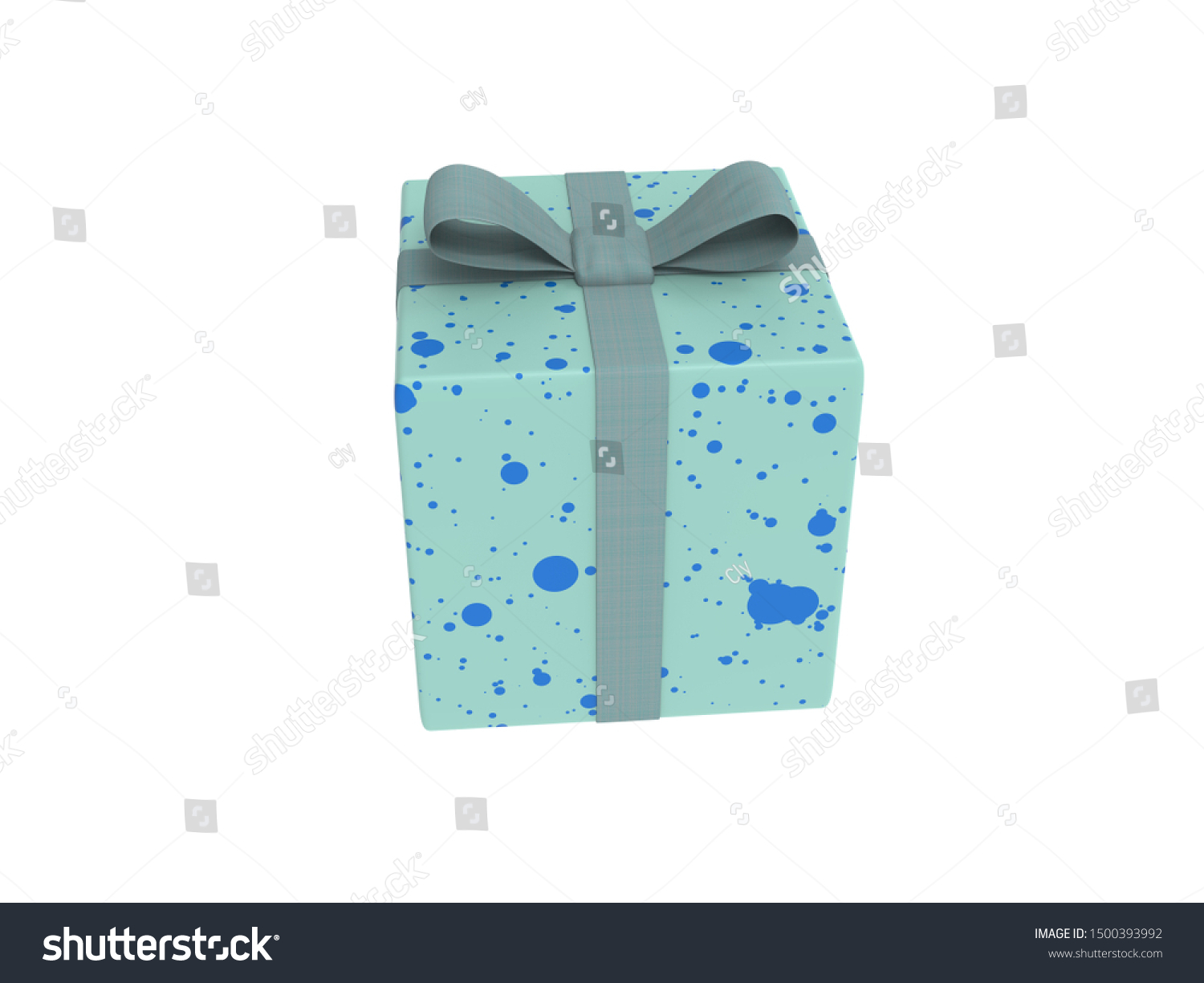 Blue Cyan Gift Box or Present Package from the front. 3d illustration_站 ...