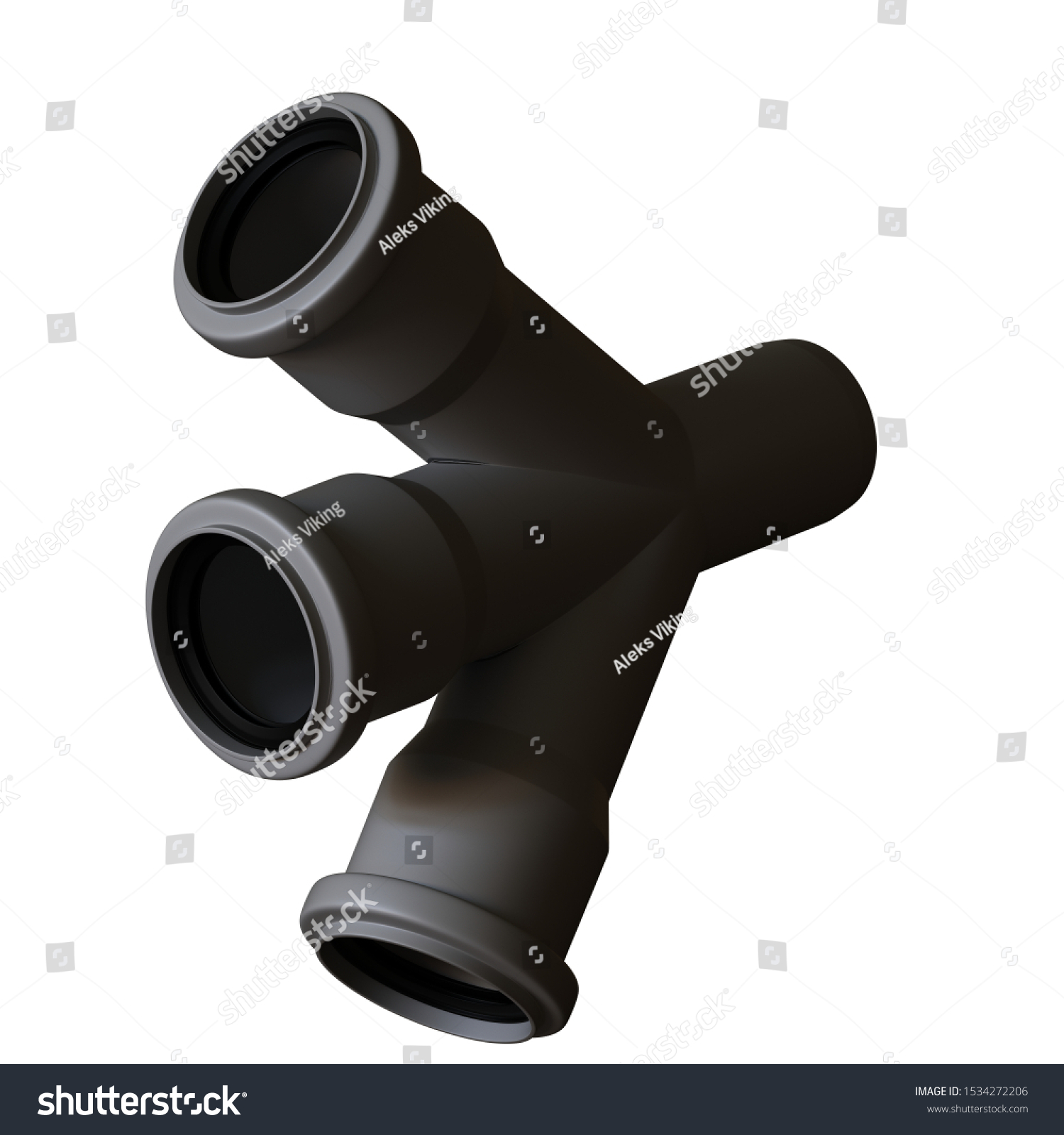 Plastic sewer pipe grey on white background isolated. 3D rendering of ...