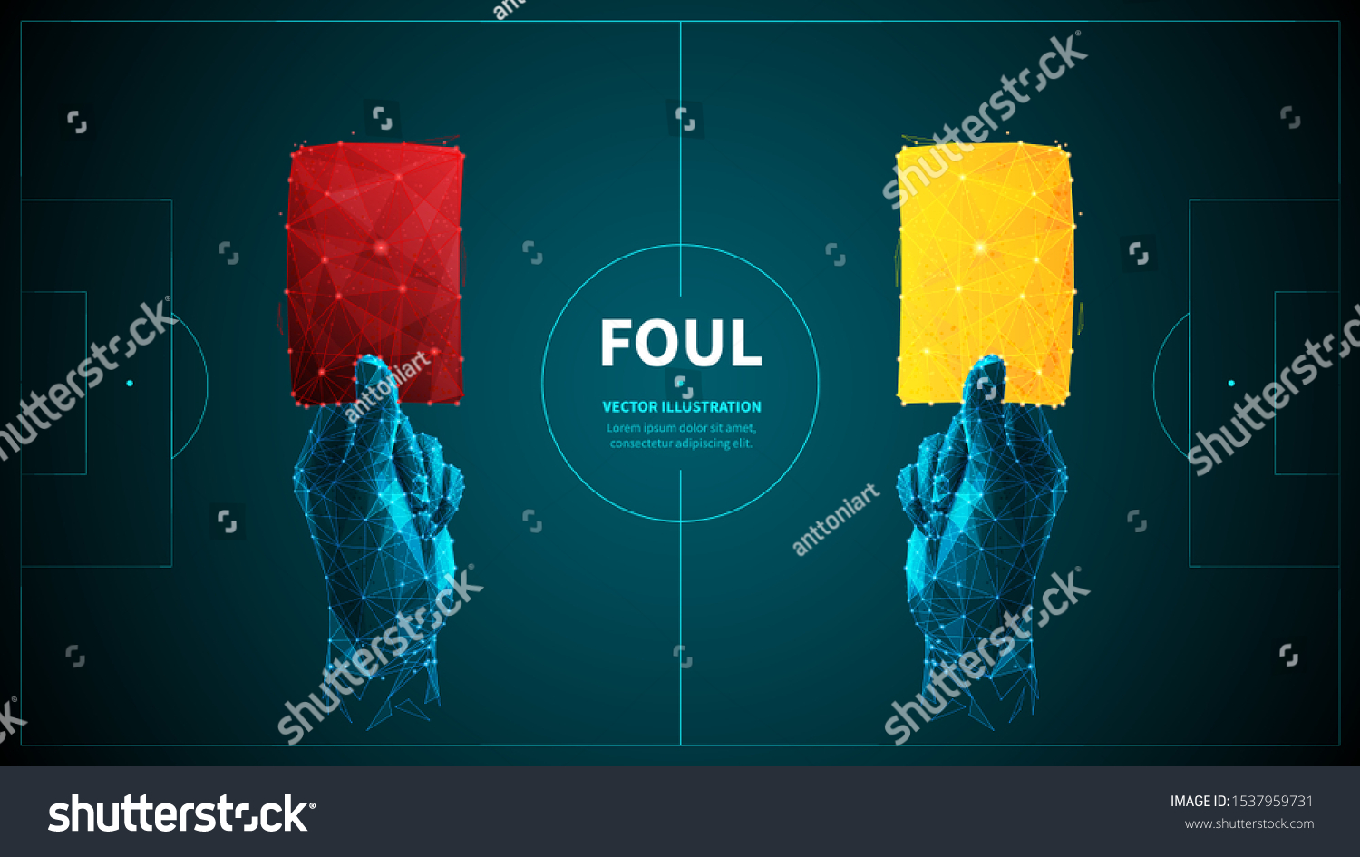Soccer foul low poly wireframe vector banner template. Polygonal 3D ...