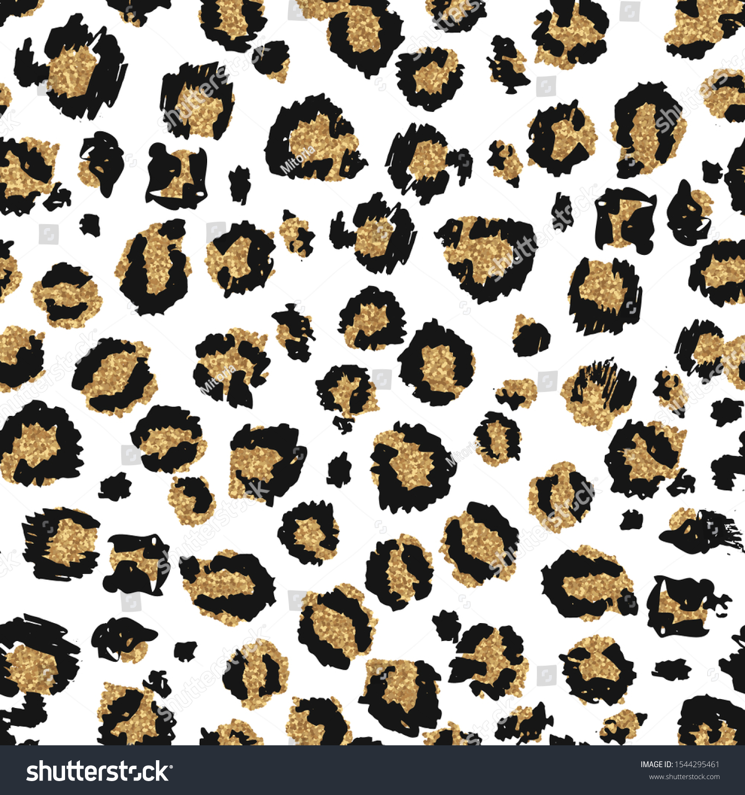 Seamless leopard pattern with gold glitter design vector illustration ...