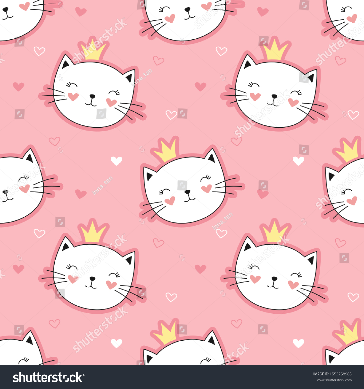 Cute princess cats seamless pattern little kitty. Girlish print for ...