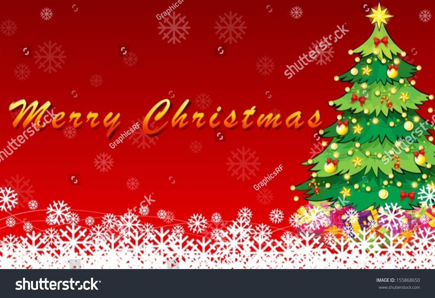 Illustration of a christmas card design with a green christmas tree_站酷海 ...