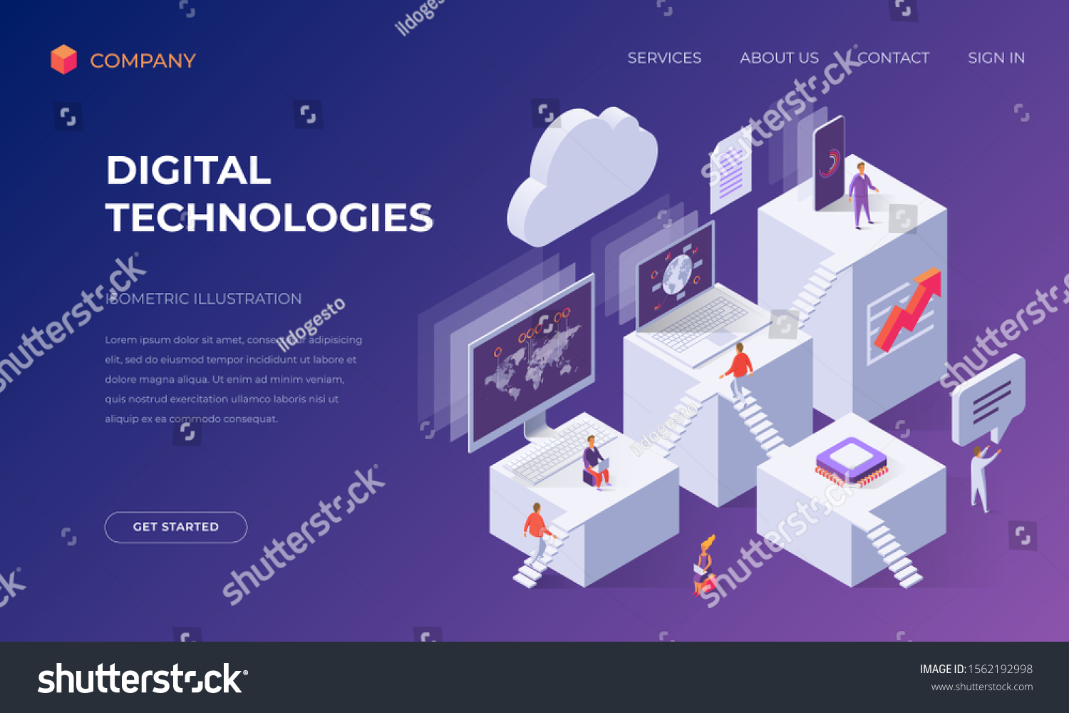 Website landing page promotion poster flyer or brochure concept for computer digital cloud ...