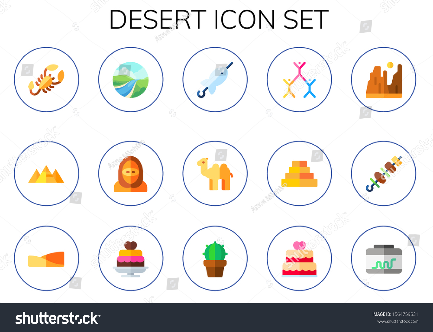 desert icon set. 15 flat desert icons. Simple modern icons about ...