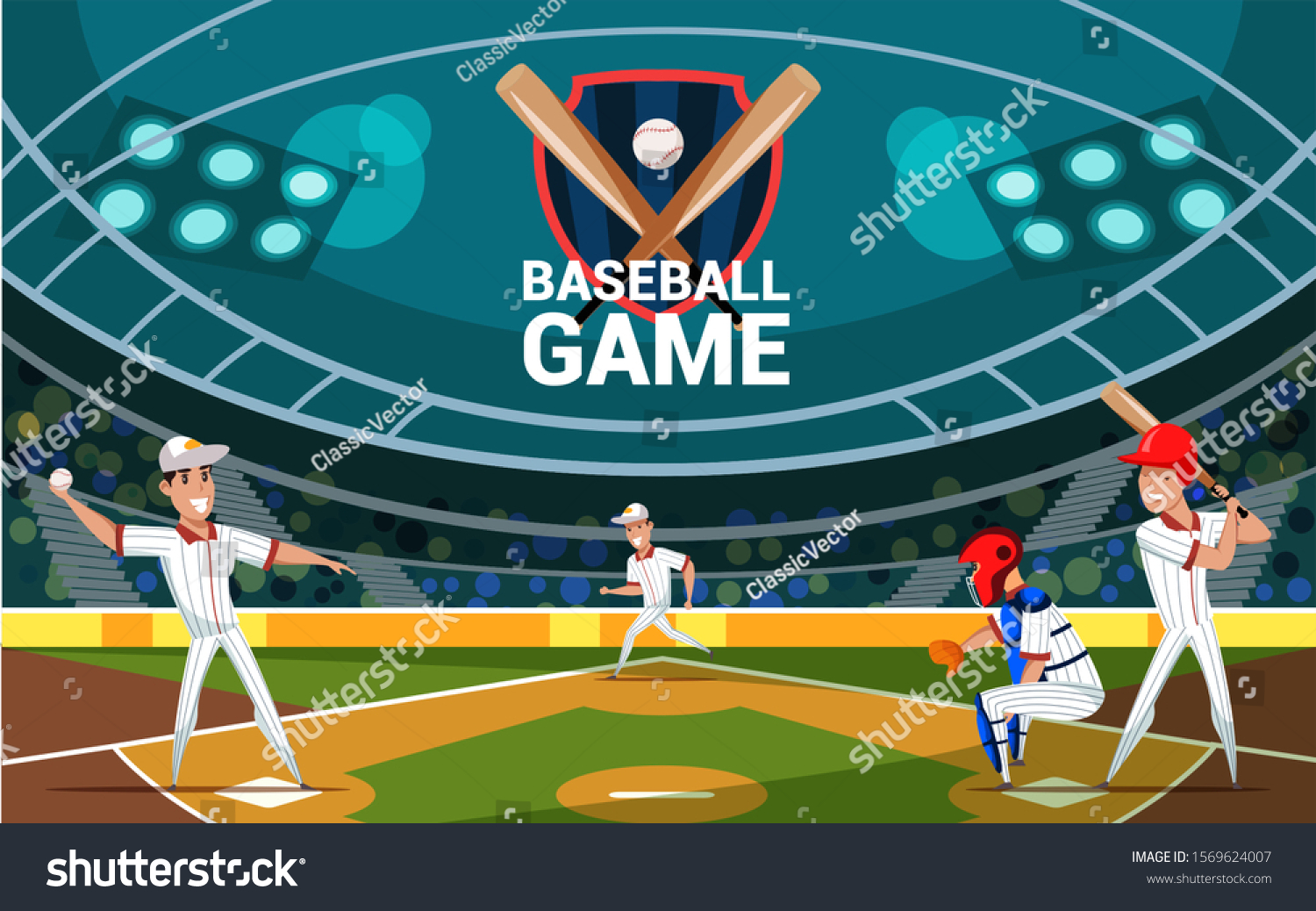 Baseball game flat banner vector template. Professional players batter ...