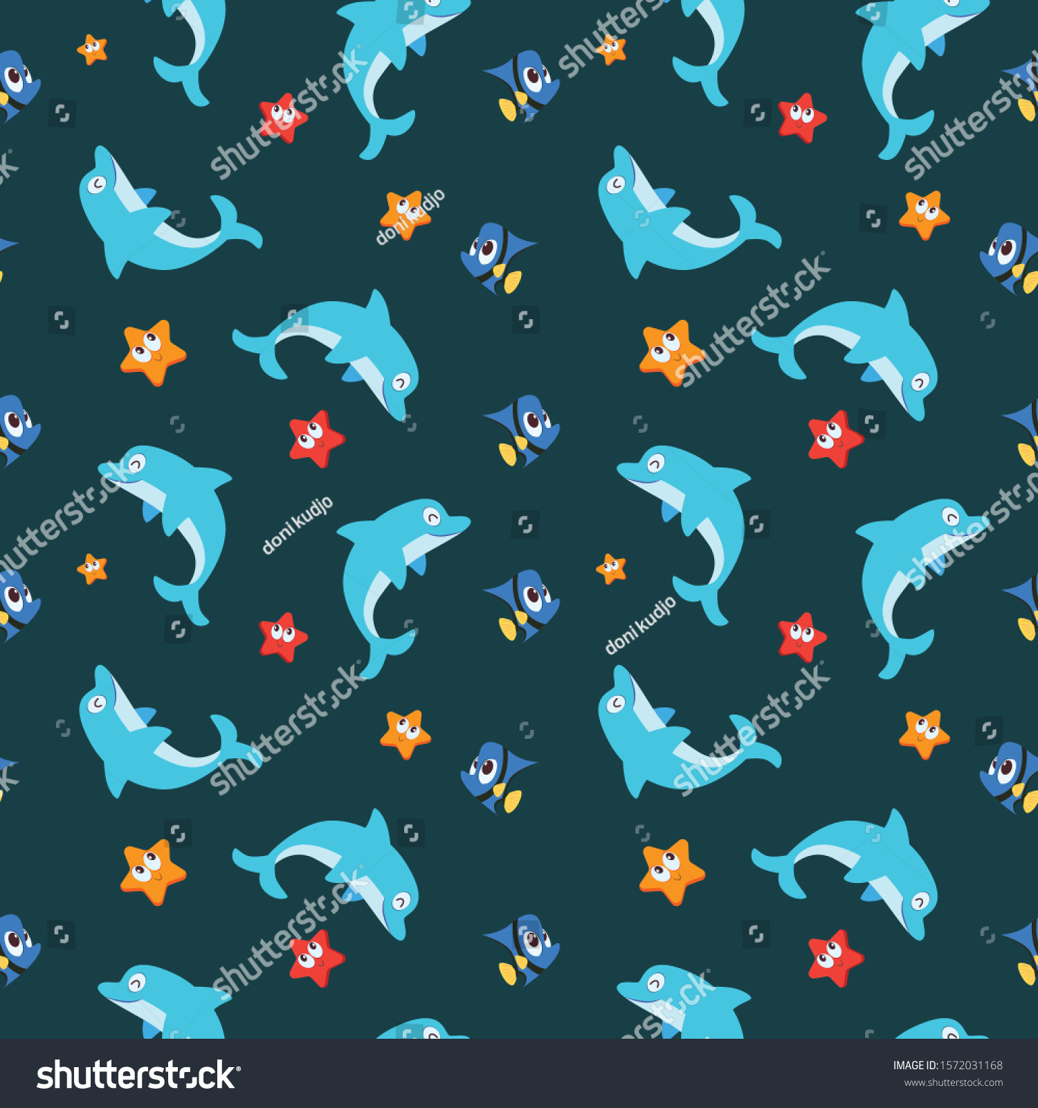 cute dolphin and clown fish animal sea pattern seamless_站酷海洛_正版图片_视频_字体 ...