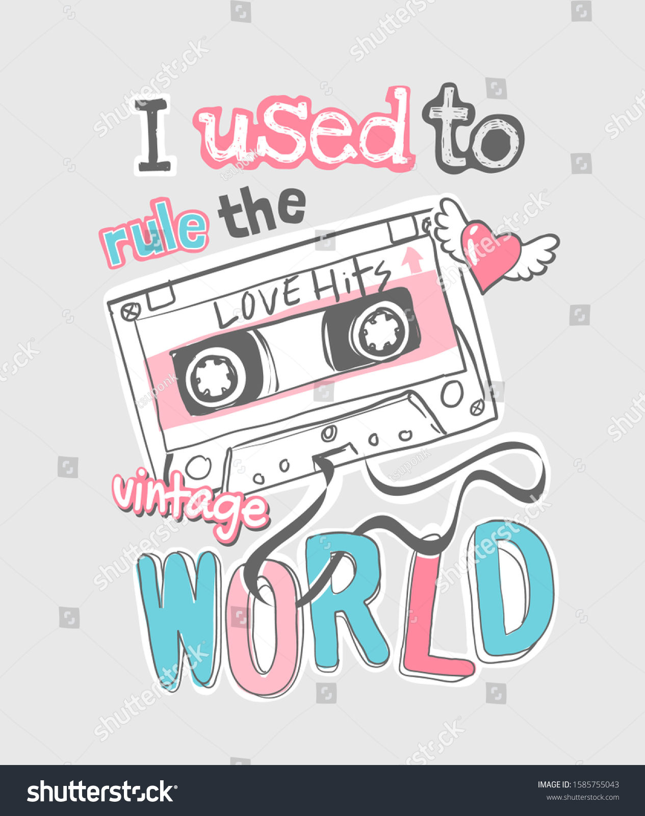rule the world slogan with colorful cassette tape illustration_站酷海洛_正版 ...