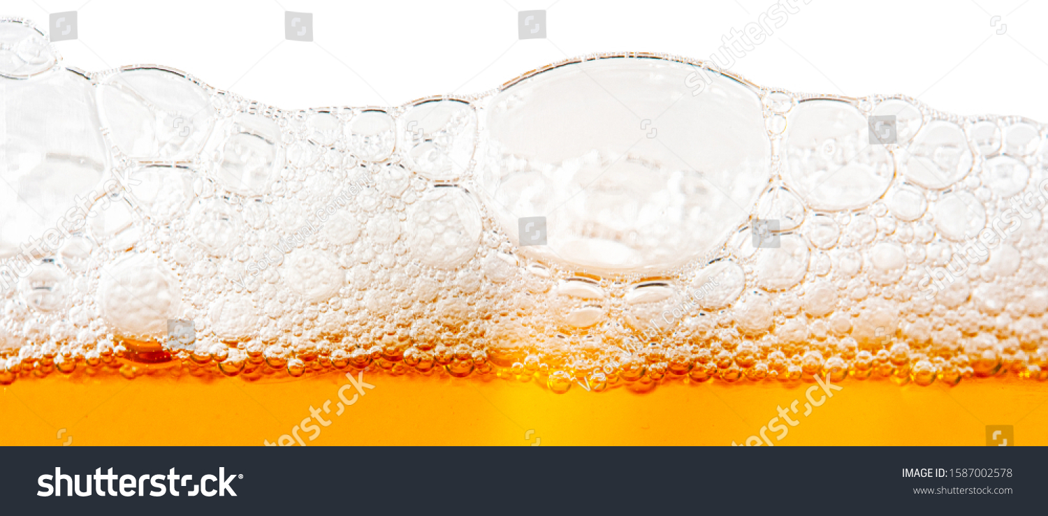Light Beer with Bubbles and Foam Background on White. Beer Bubbles ...