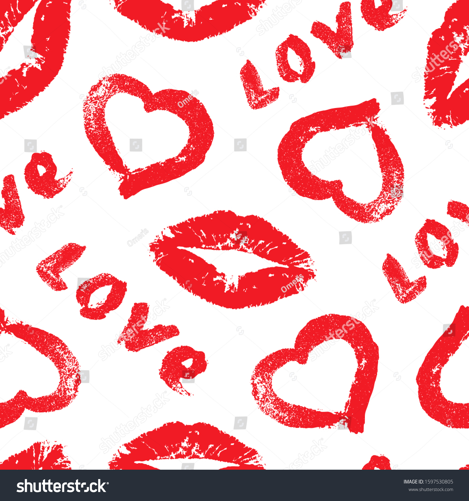 Romantic concept. Brush stroke seamless pattern. Written red lipstick ...