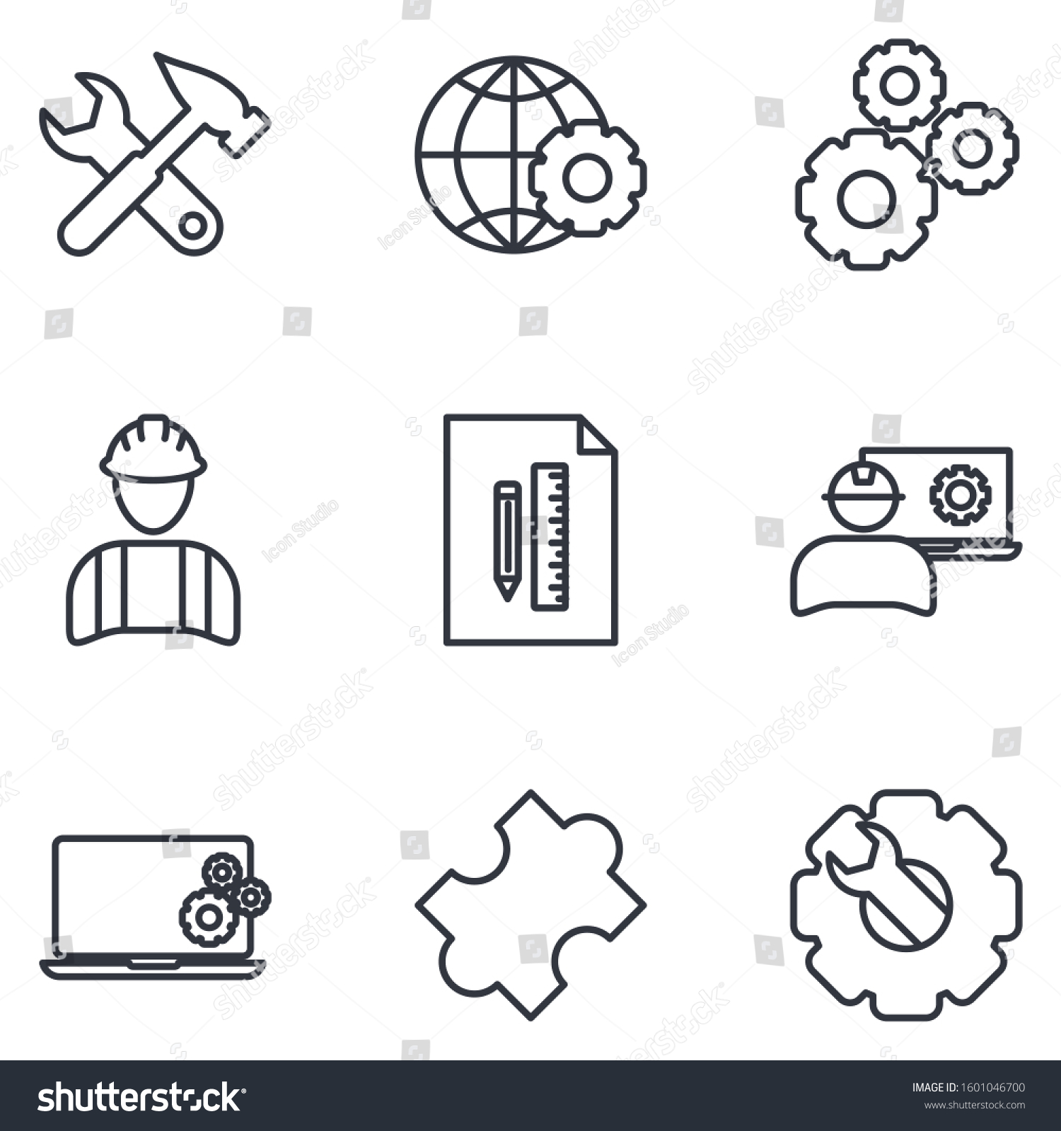 SEO Set icon template color editable. Enginering pack symbol vector ...