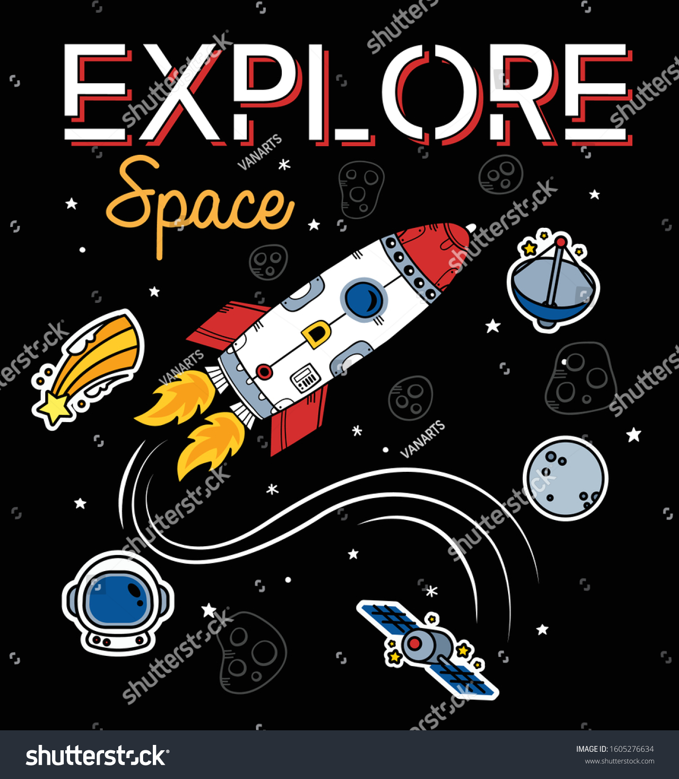 explore space space theme vector illustrations. For t-shirt print and ...