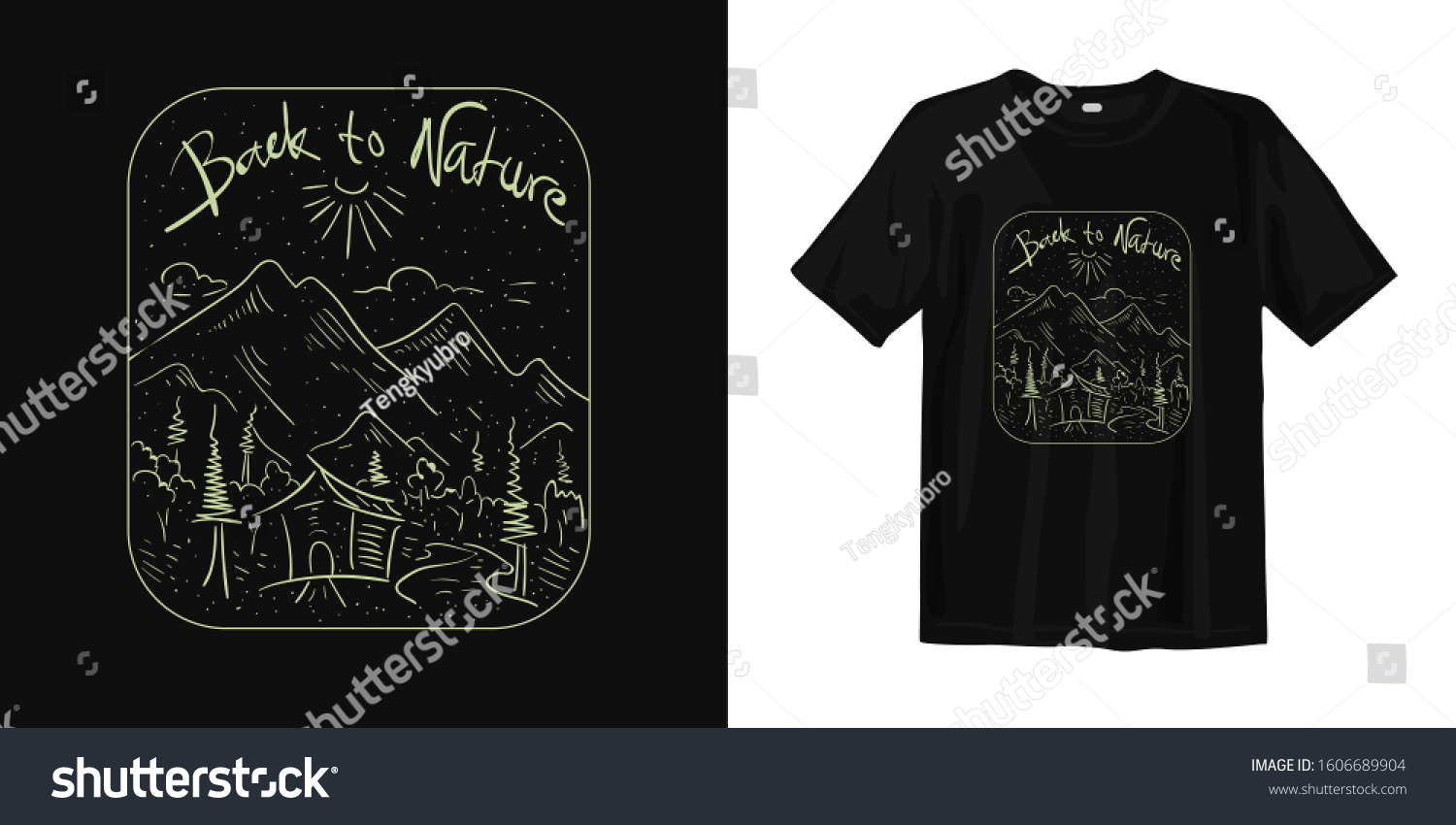 Back to nature with landscape artwork typography lettering t-shirt ...