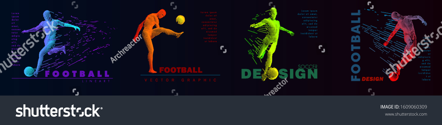 A set of fotball soccer players drawing by color dynamic lines ...