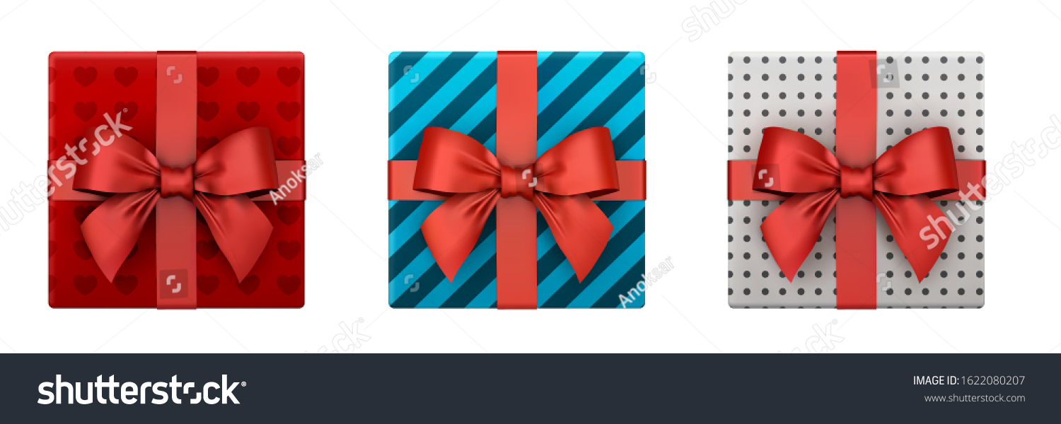 Set of multi-colored gifts boxes in flat lay and top view. Collection ...