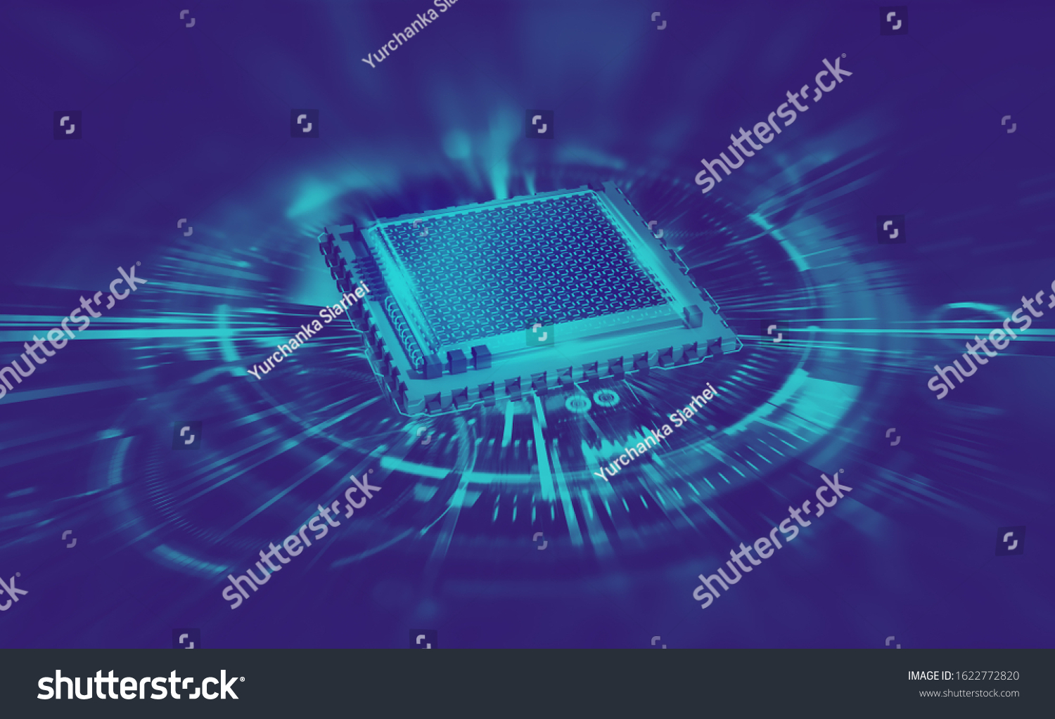 Digital technology nanoprocessor CPU 3D illustration. High Tech ...