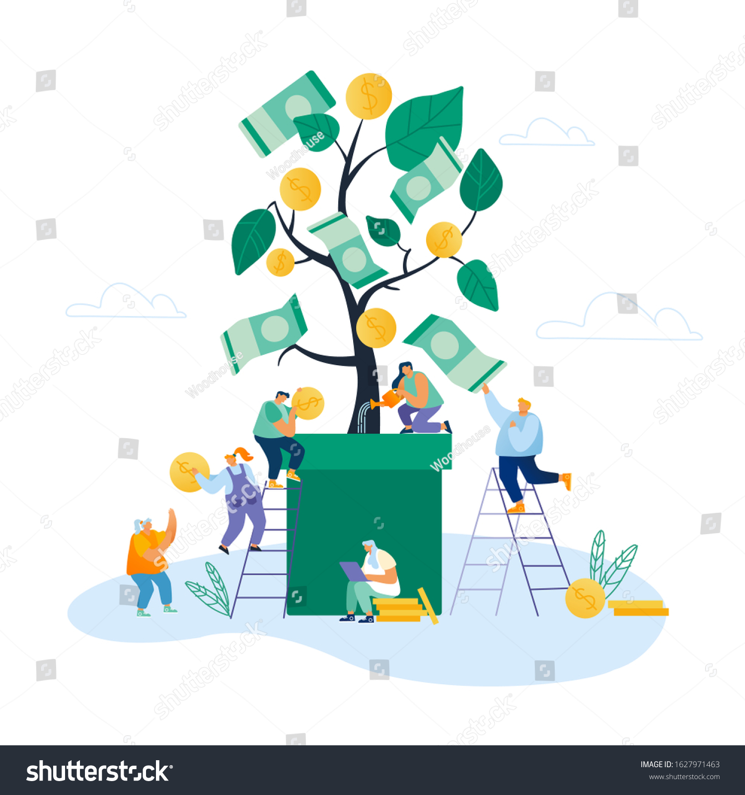 Financial Profit and Investment Concept. Business People Watering Plant ...